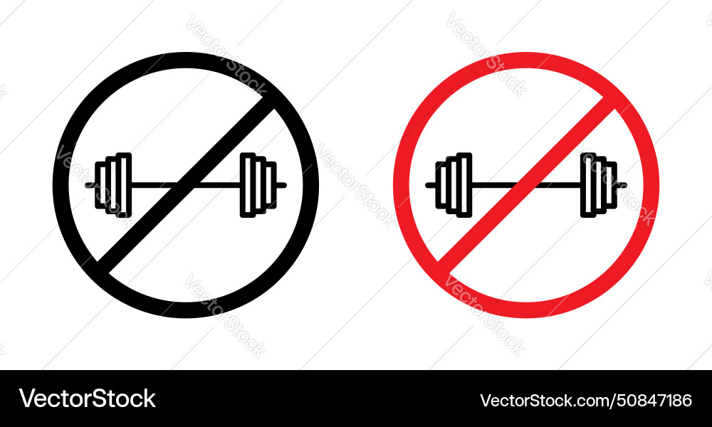 Forbidden barbell sign avoid gym exercise symbol Vector Image