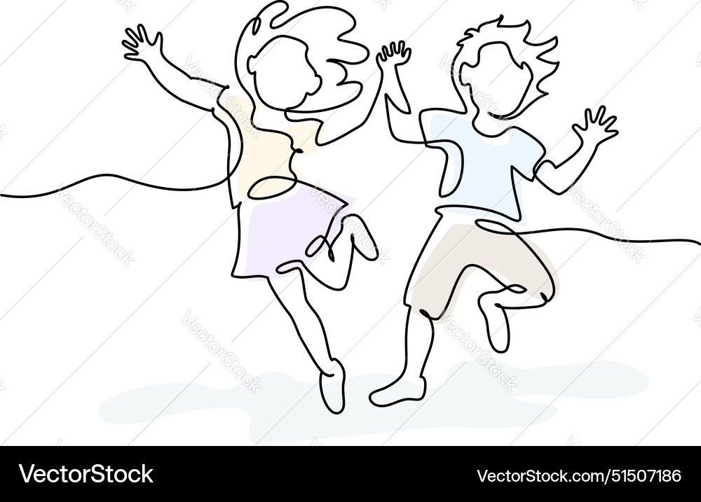 Happy jumping children holding hands continuous Vector Image