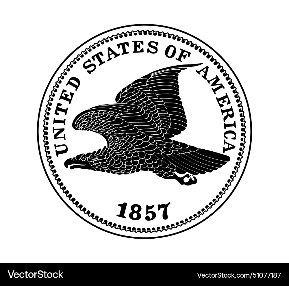 American money one cent coin 1857 Royalty Free Vector Image