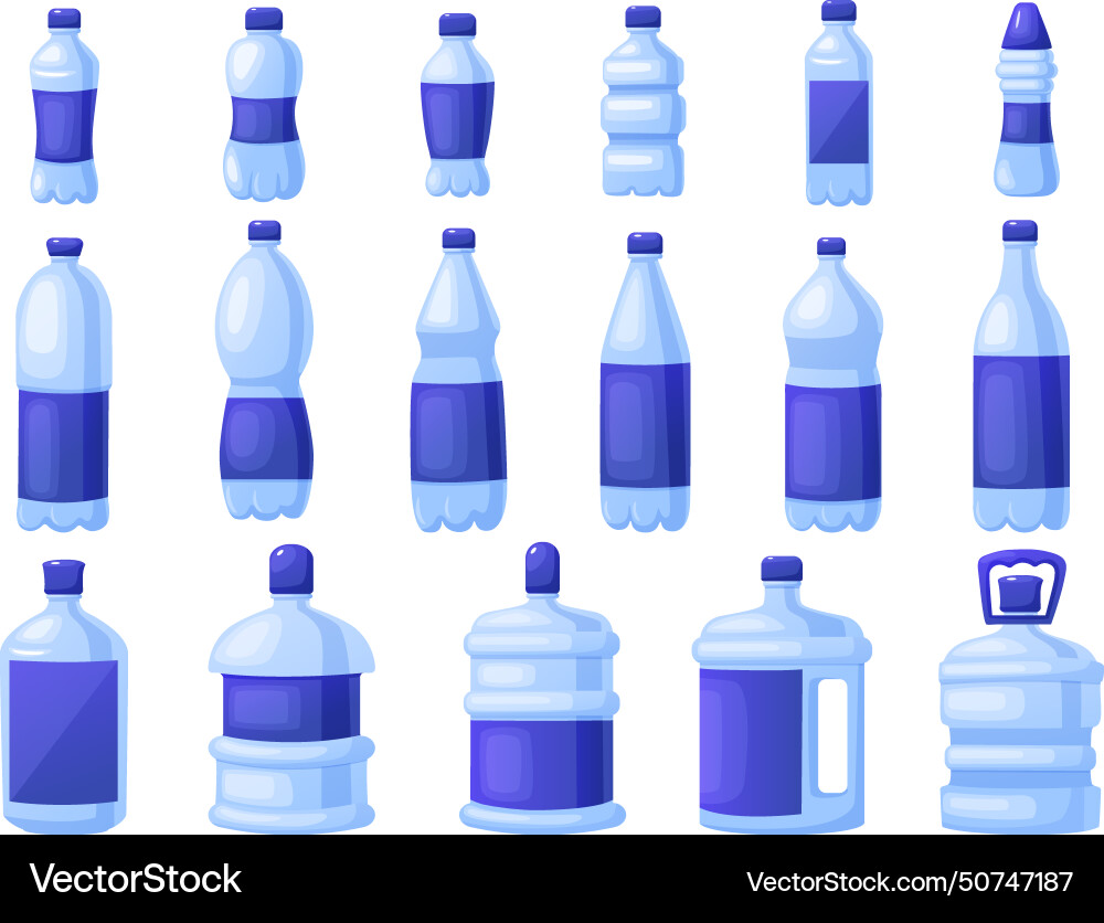Cartoon water bottles set different plastic Vector Image