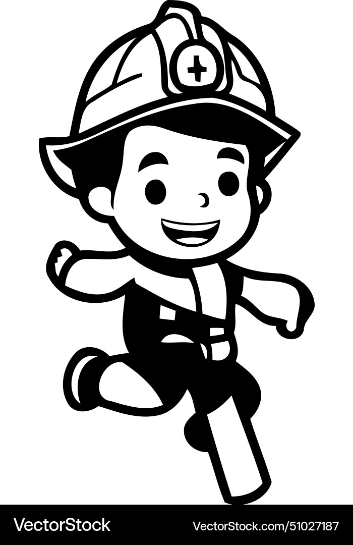 Cute little fireman cartoon character on a white Vector Image