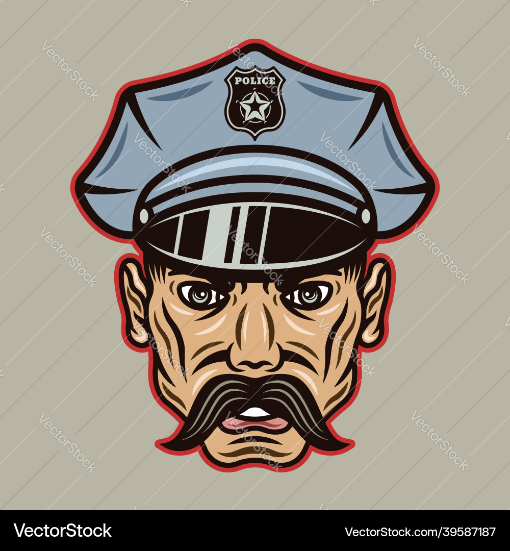 Policeman in hat with mustache Royalty Free Vector Image