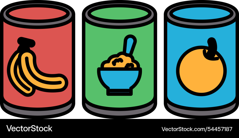 Three cans of food one which is a can Royalty Free Vector