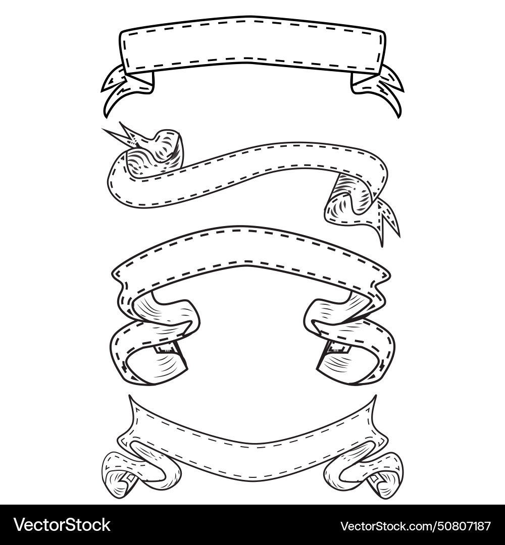 Vintage line art ribbon set Royalty Free Vector Image