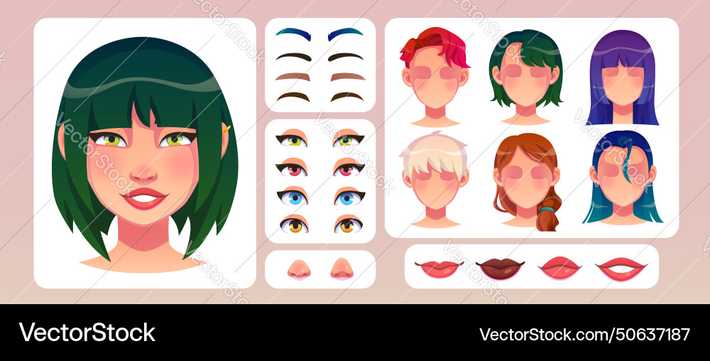 Young woman face construction set Royalty Free Vector Image