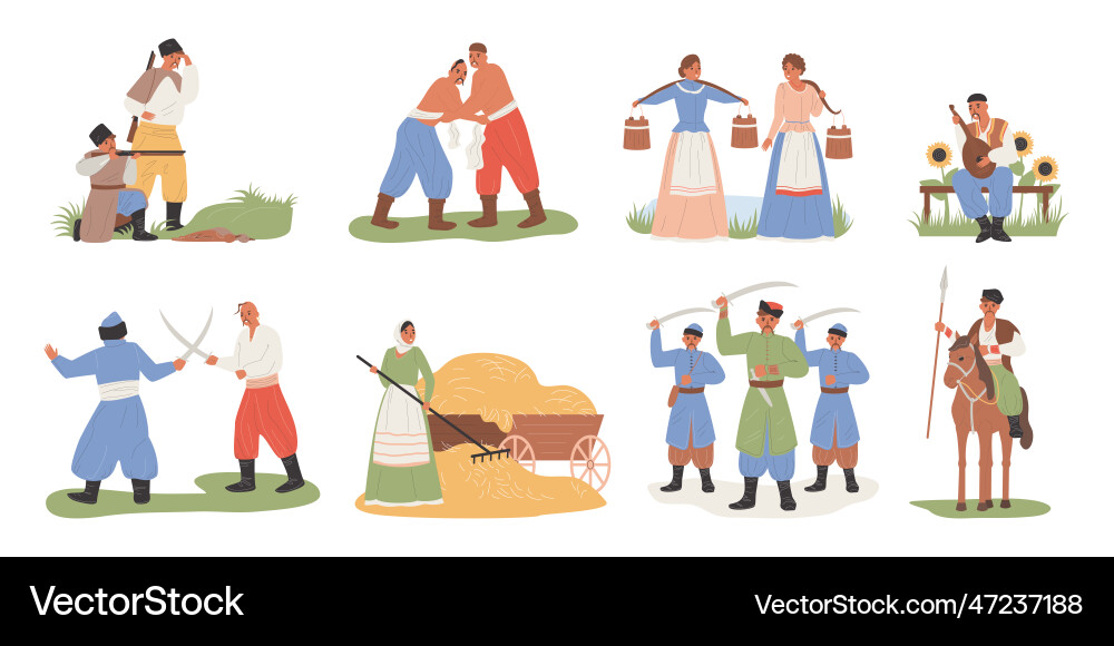 Cossack flat set Royalty Free Vector Image - VectorStock