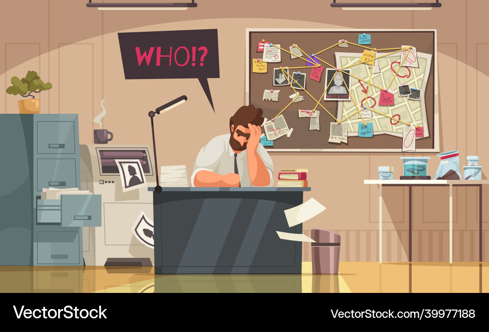 Detective office interior composition Royalty Free Vector