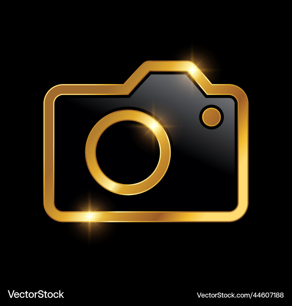 Gold luxury camera icon Royalty Free Vector Image