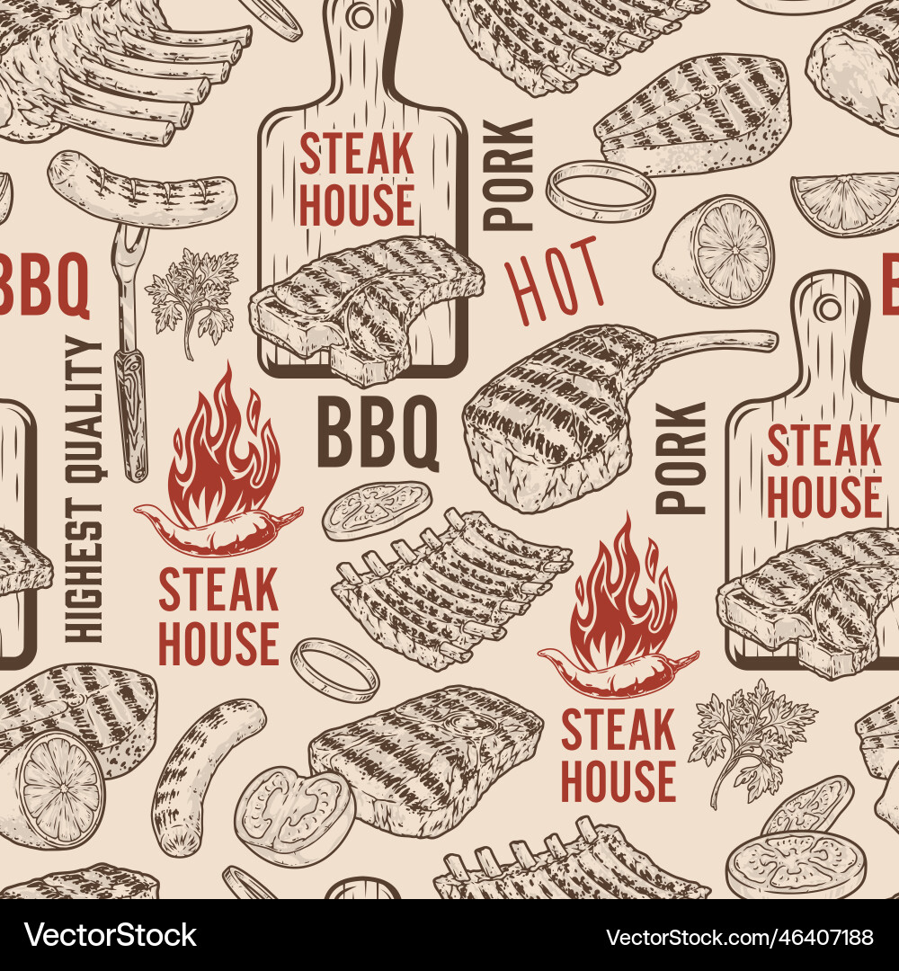 Steak house colorful pattern seamless Royalty Free Vector
