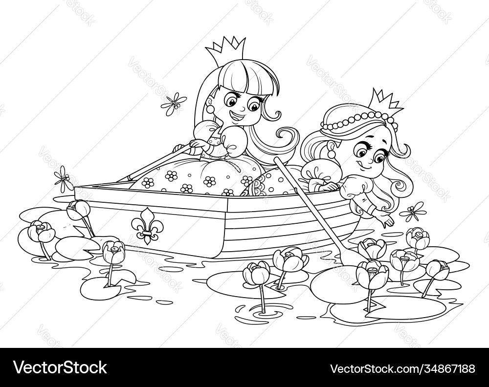 Two Princesses in a Boat Royalty Free Vector Image
