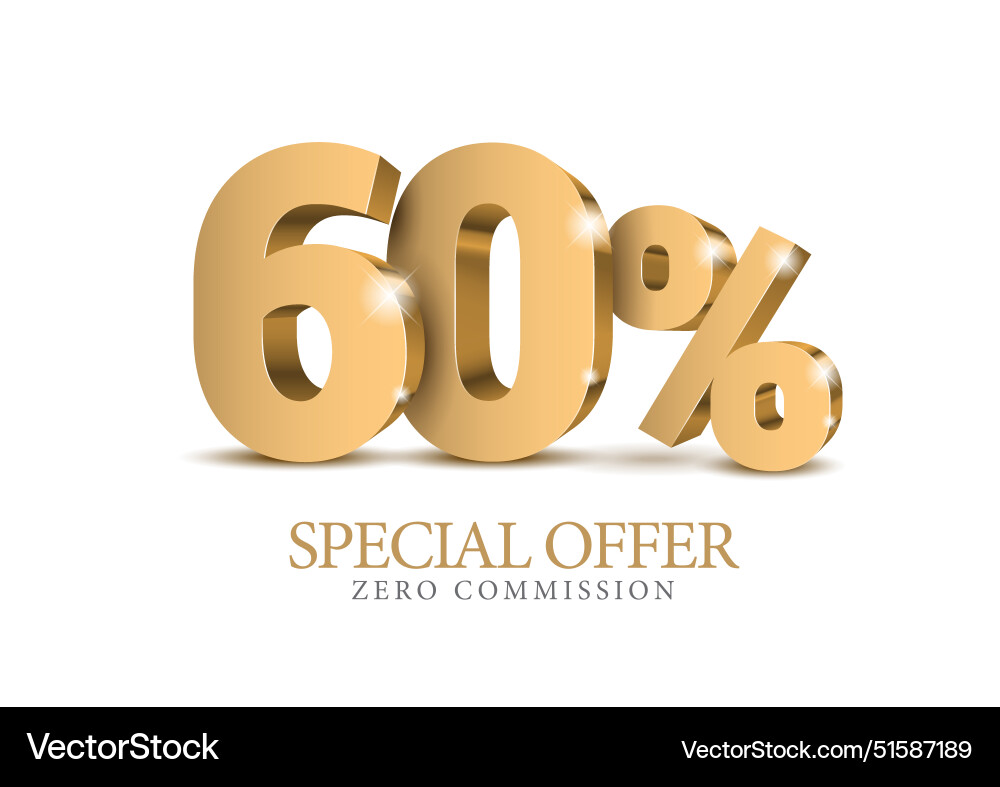 60 Percent Gold Number Icon Royalty Free Vector Image