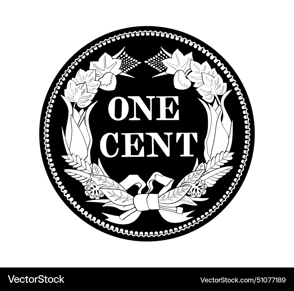 American money one cent coin 1857 Royalty Free Vector Image