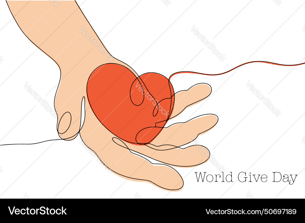Heart hand generosity help one line Royalty Free Vector