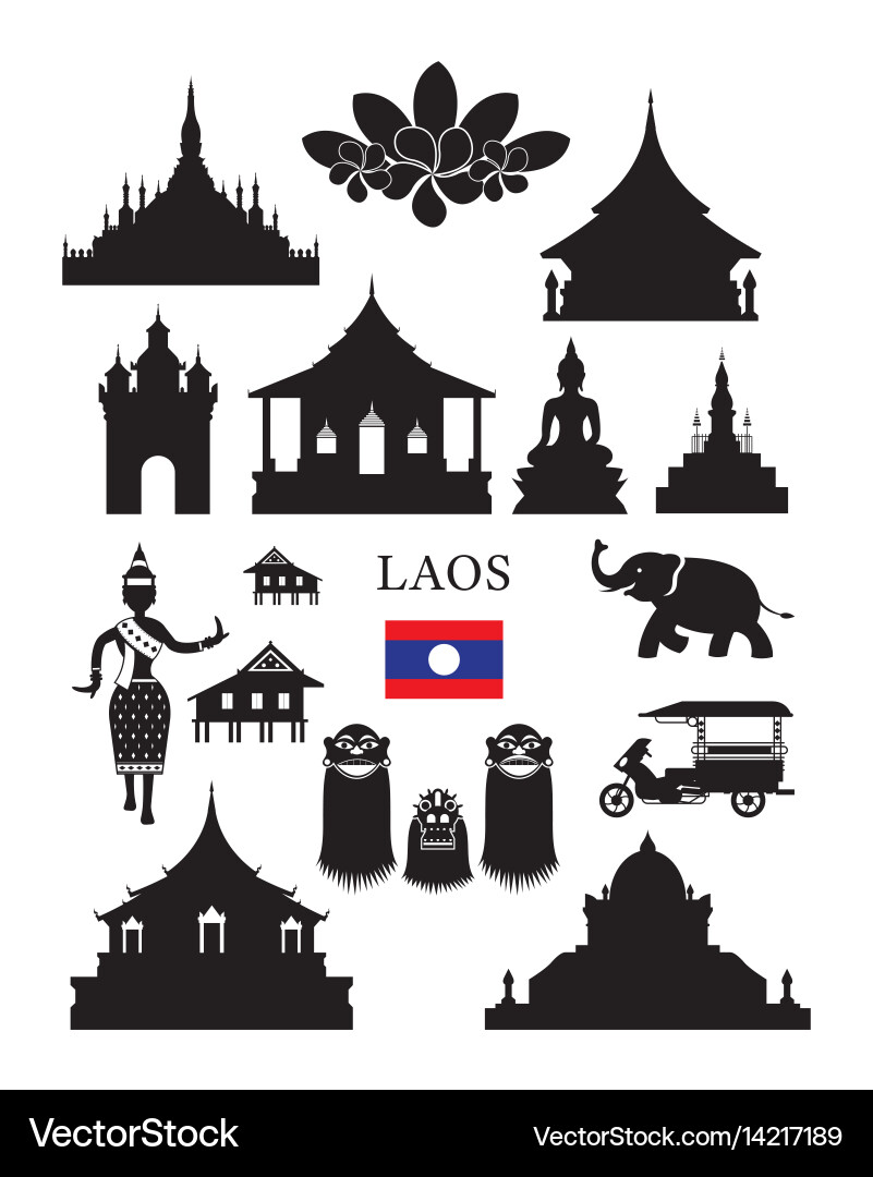 Laos Temple Silhouettes Royalty Free Vector Image