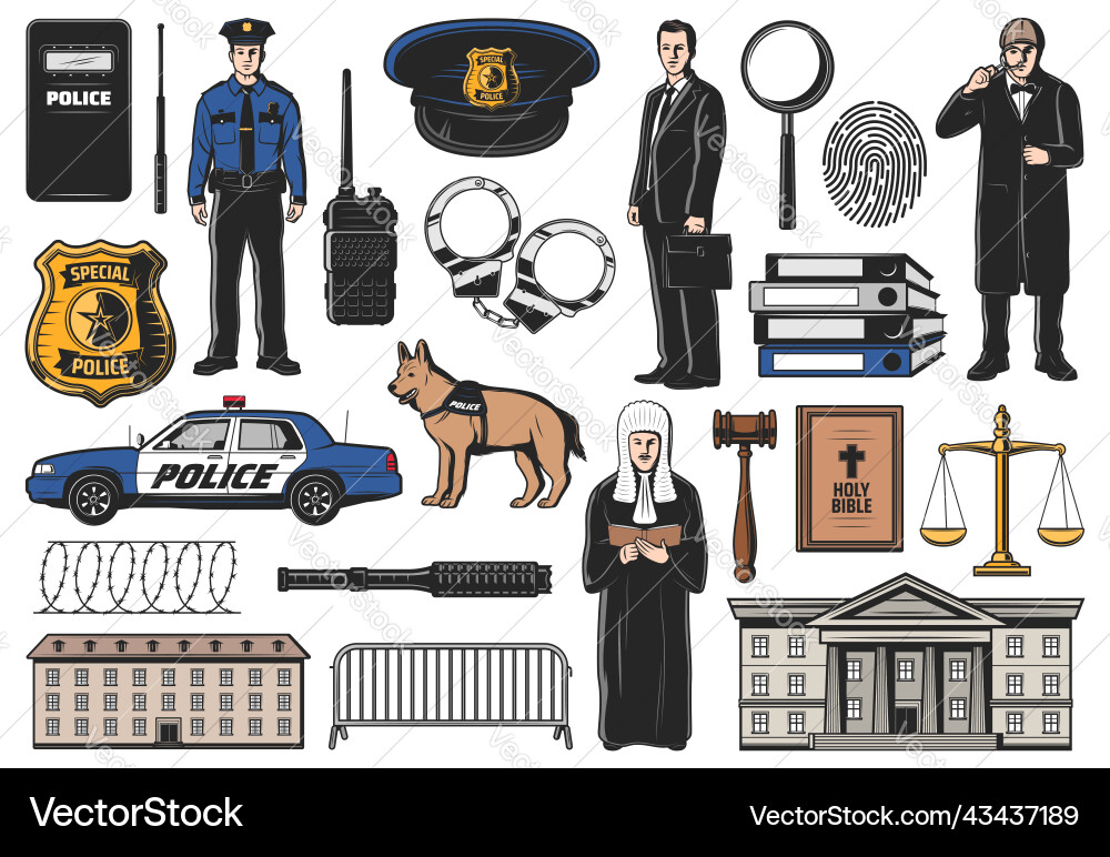 Law Enforcement & Justice Icons Royalty Free Vector