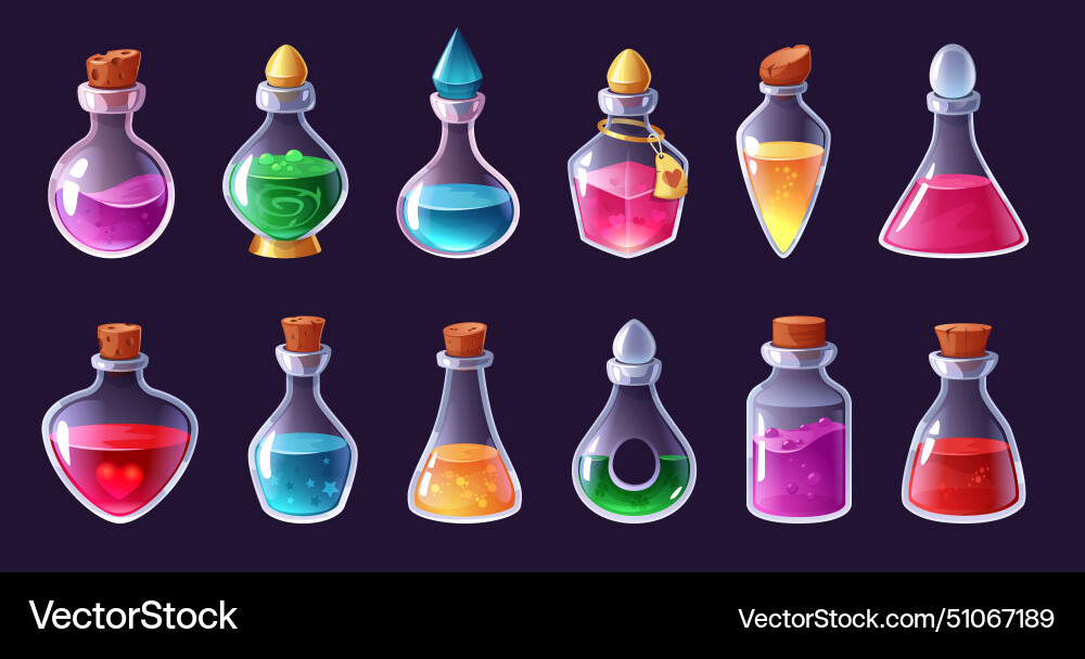 Magic potion love elixir magical liquid bottles Vector Image