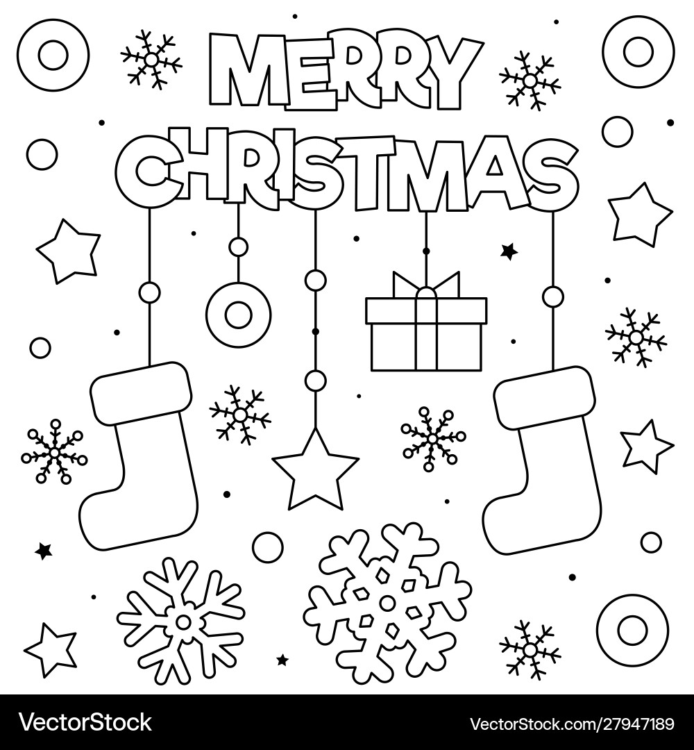 Merry christmas coloring page black and white Vector Image
