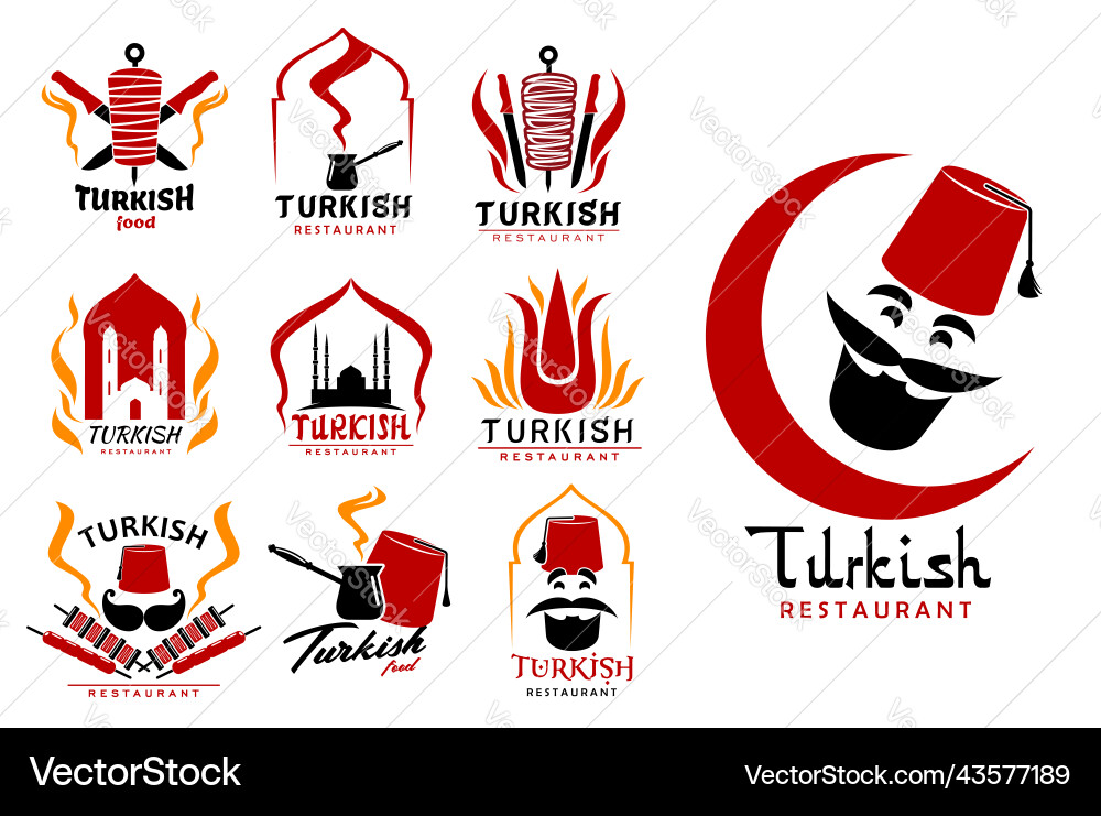 Turkish Food & Restaurant Icons Royalty Free Vector