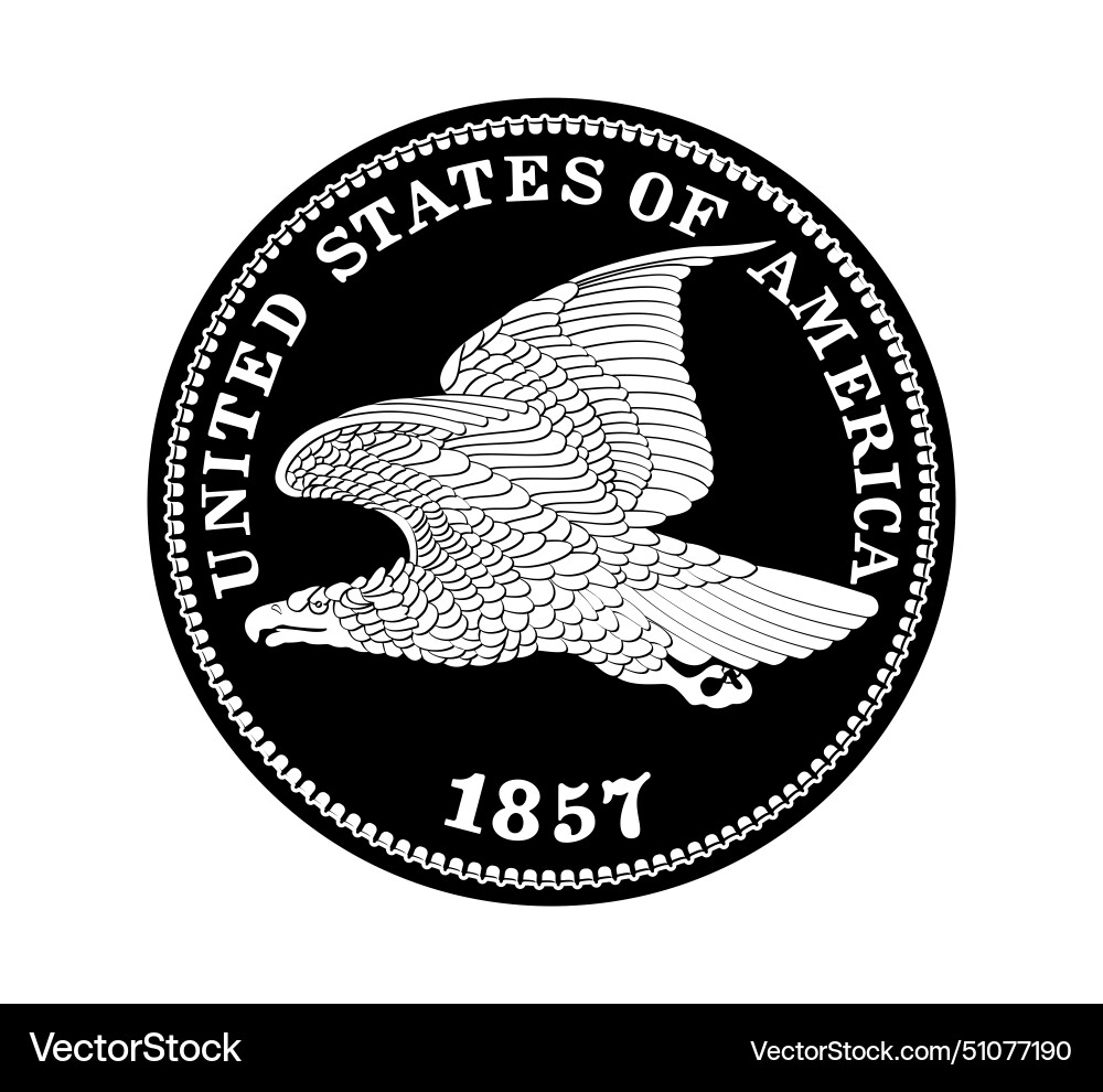 American money one cent coin 1857 Royalty Free Vector Image