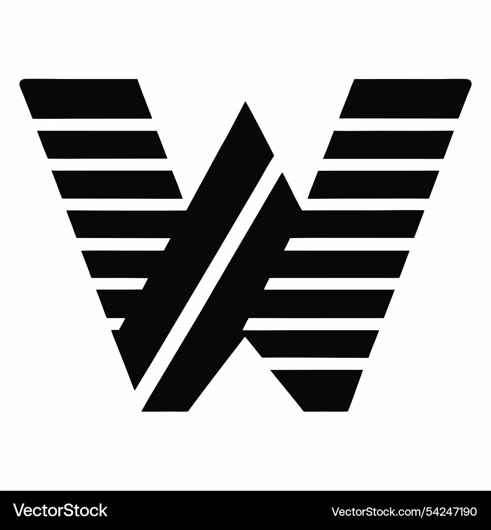 Black abstract letter w icon with horizontal strip