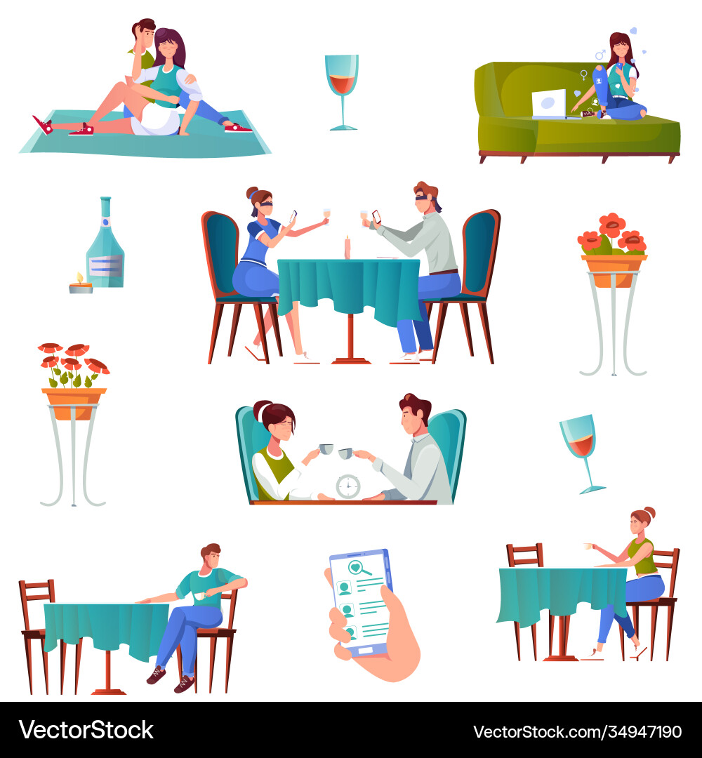 Dating flat icon set Royalty Free Vector Image