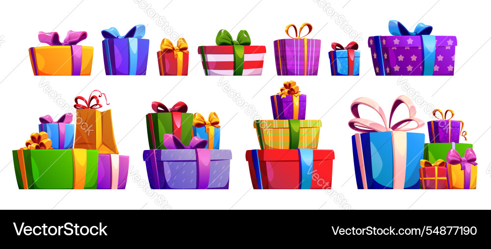 Gift box piles colorful wrapped present packages Vector Image