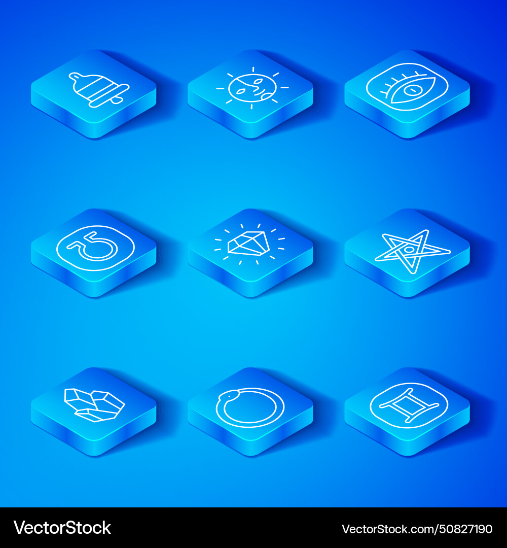 Set line magic stone diamond ouroboros pentagram Vector Image