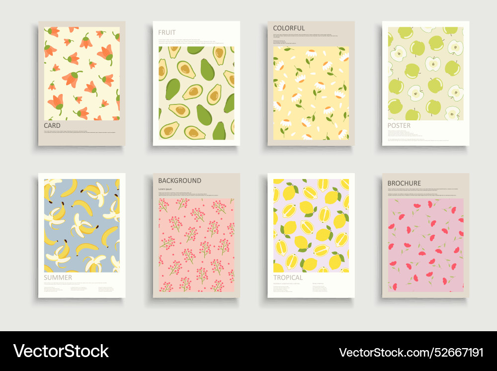 Collection of delicate floral and fruit covers Vector Image