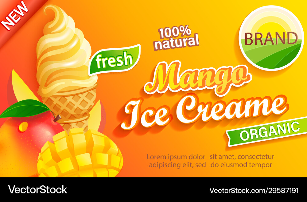 Mango ice cream label emblem sticker Royalty Free Vector