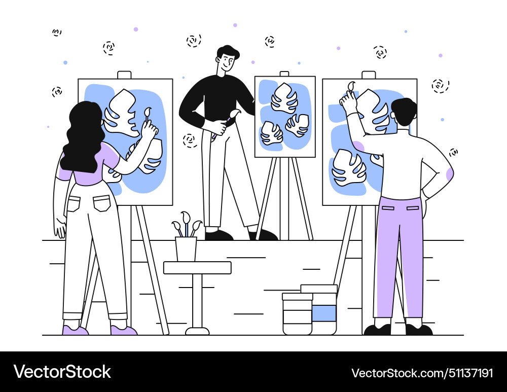 People in art class linear Royalty Free Vector Image