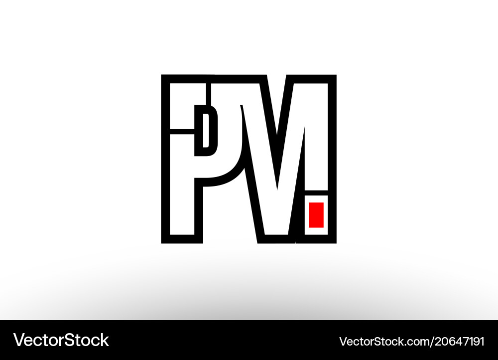 Red and black alphabet letter pm p m logo Vector Image