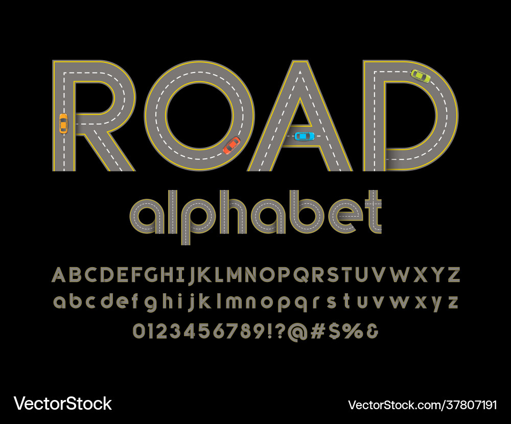 Road Alphabet & Route Font Royalty Free Vector Image