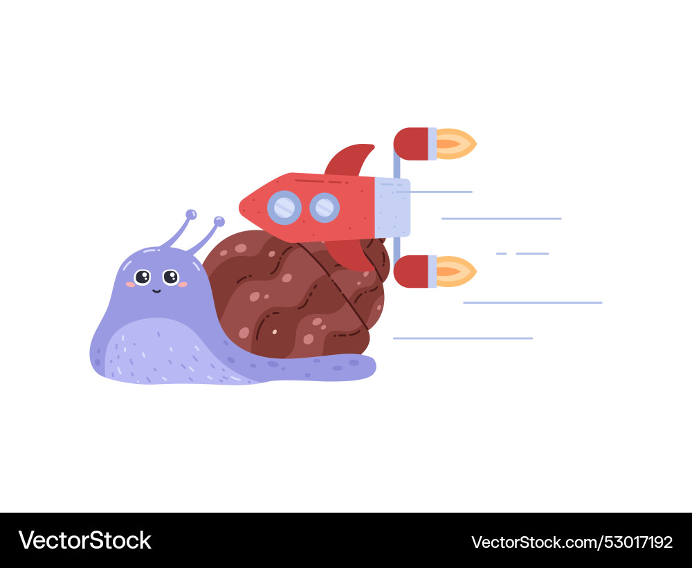 A cute snail character flying on rocket Royalty Free Vector