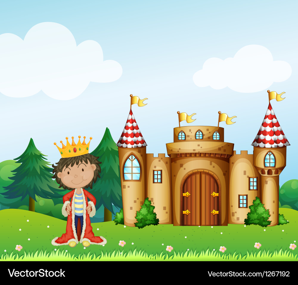 A king in front of his castle Royalty Free Vector Image