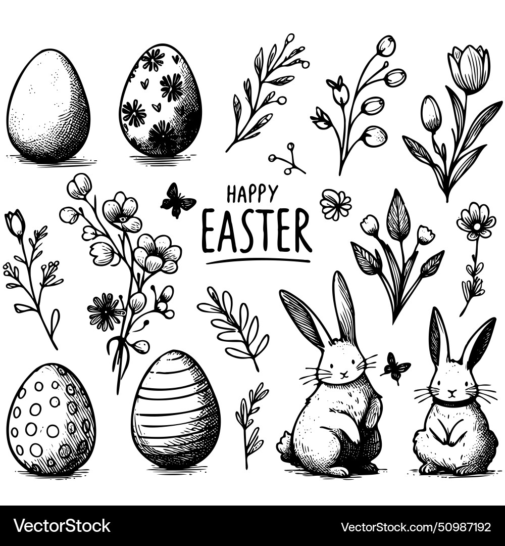 A set easter-themed drawings and symbols Vector Image
