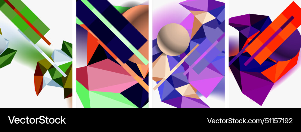 Four geometric shapes in triangle purple violet Vector Image