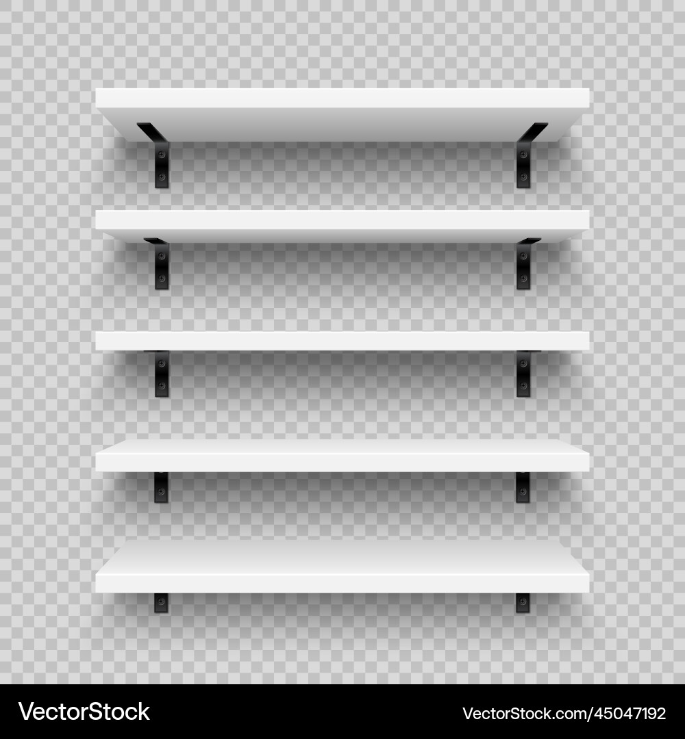 Realistic white store shelves with wall mount Vector Image