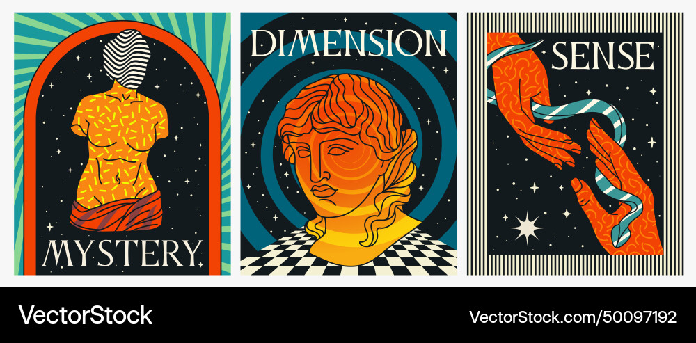 Set of psychedelic acid posters Royalty Free Vector Image
