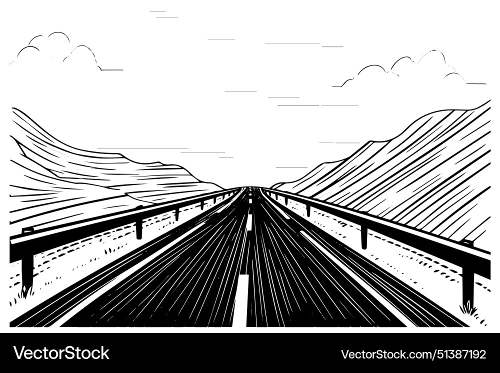 Simple road hand drawn ink sketch highway Vector Image