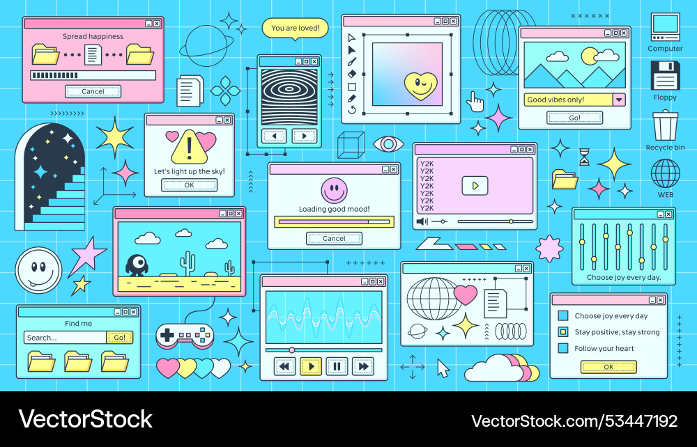 Y2k retro browser windows internet pages screen Vector Image