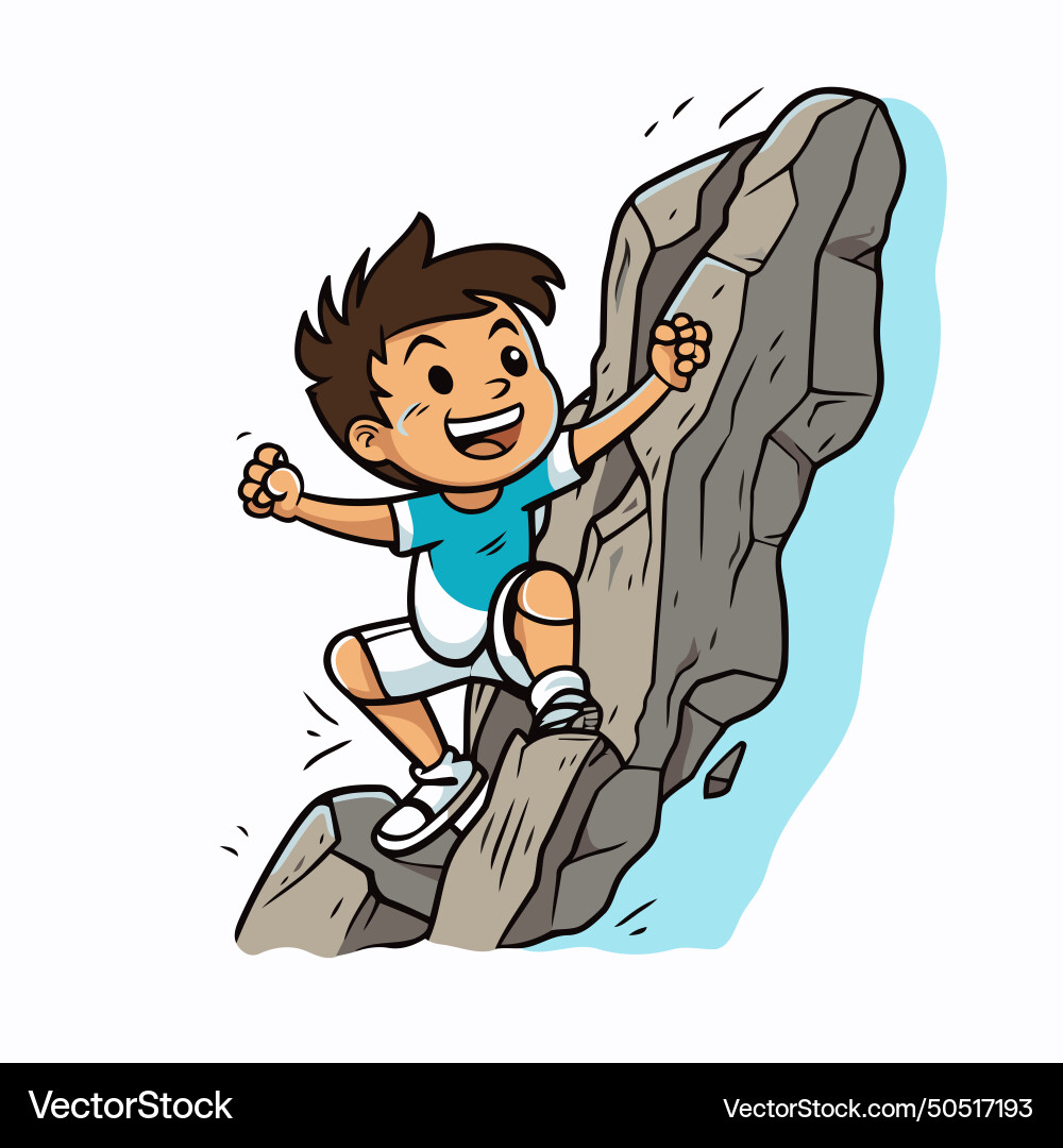 Cartoon boy climbing on a cliff Royalty Free Vector Image