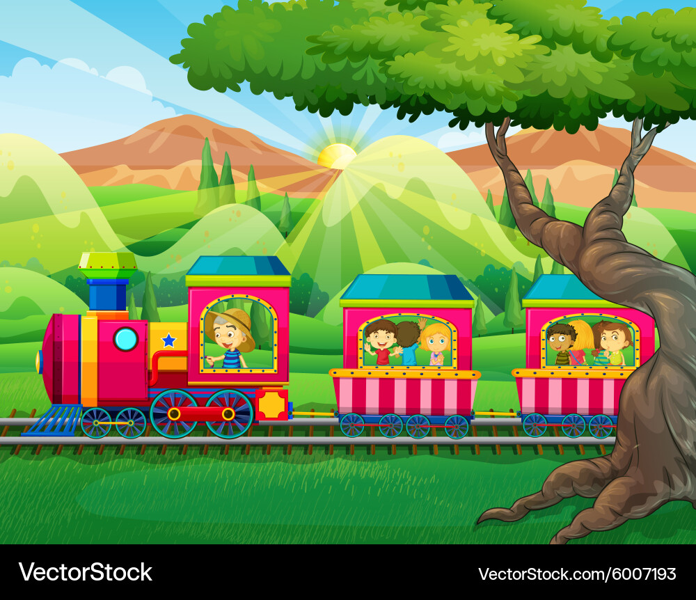 Children riding on the train Royalty Free Vector Image