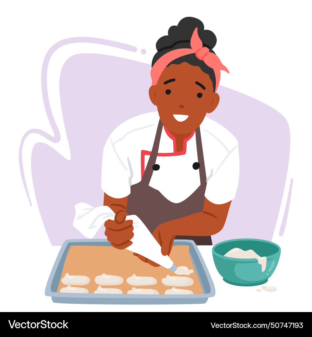 Female confectioner character skillfully pushes Vector Image