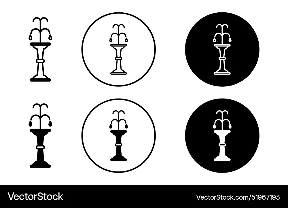 Fountain with water splashing flat line icon set Vector Image