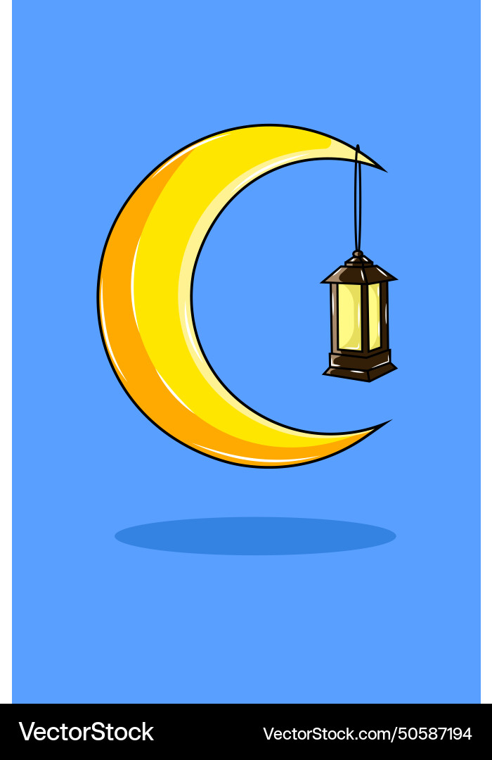 Cute moon with lentern cartoon Royalty Free Vector Image