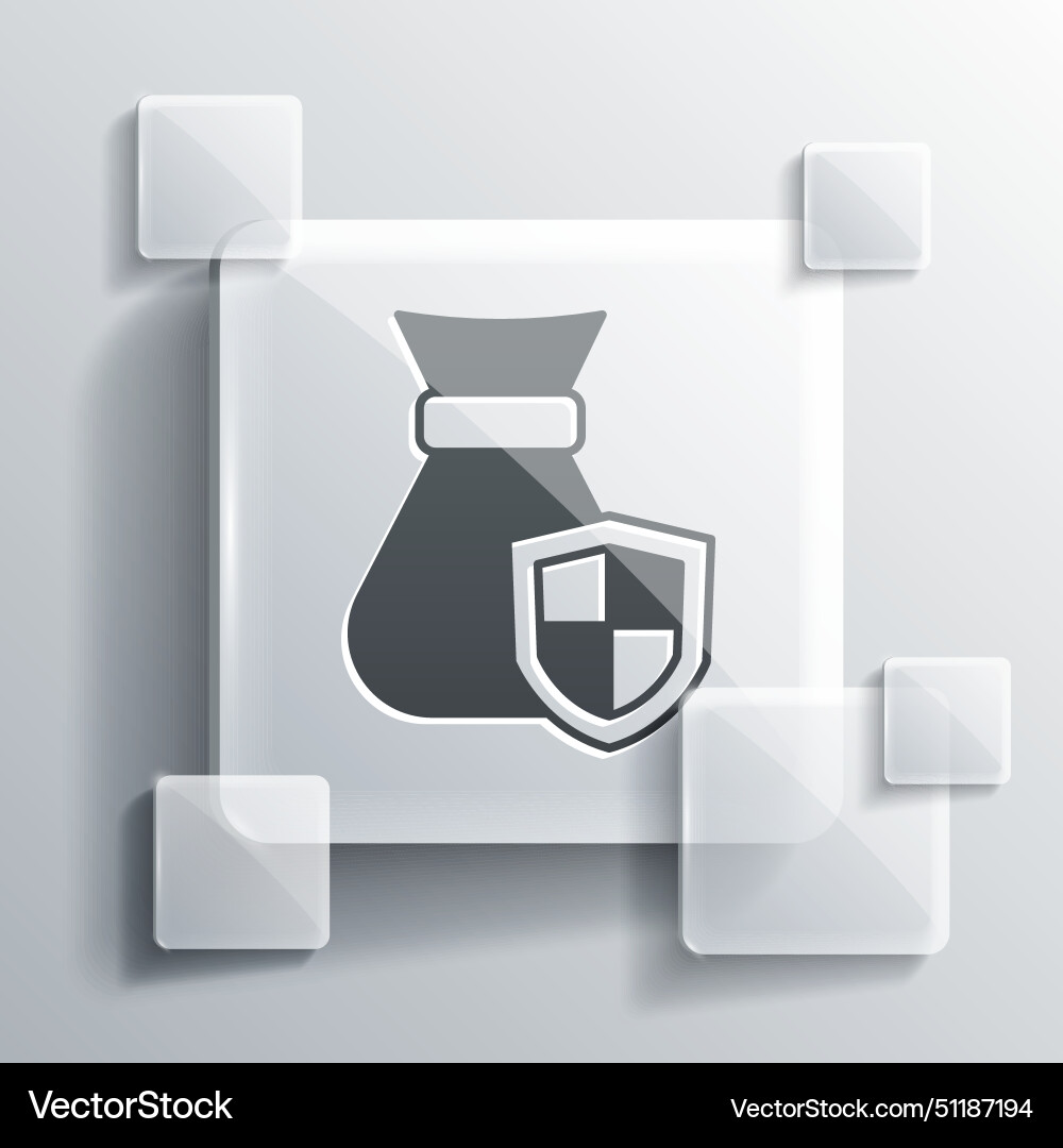 Grey money bag with shield icon isolated on grey Vector Image