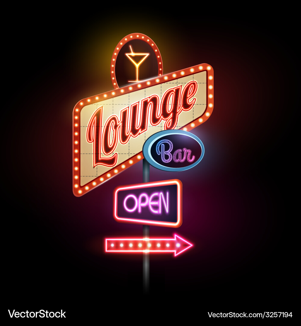 Retro Neon Lounge Sign Royalty Free Vector Image