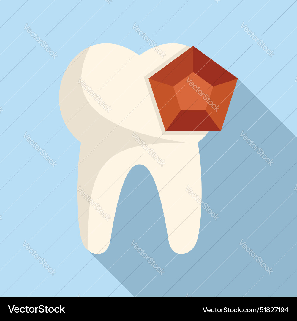 White tooth showing red gem filling icon Vector Image