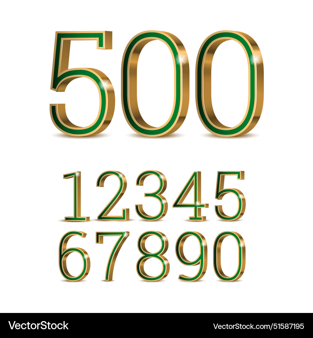 3d green numbers with golden outline Royalty Free Vector