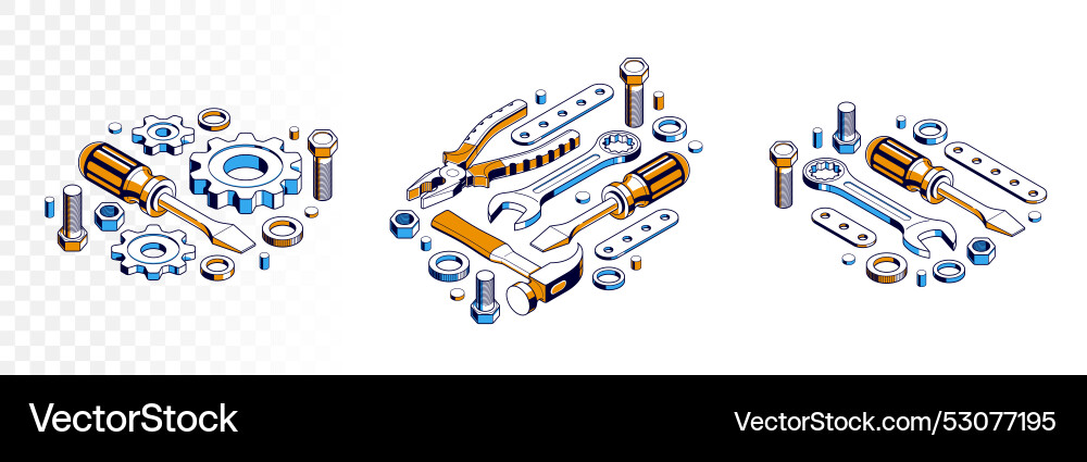 Auto service concept gears and tools in 3d Vector Image
